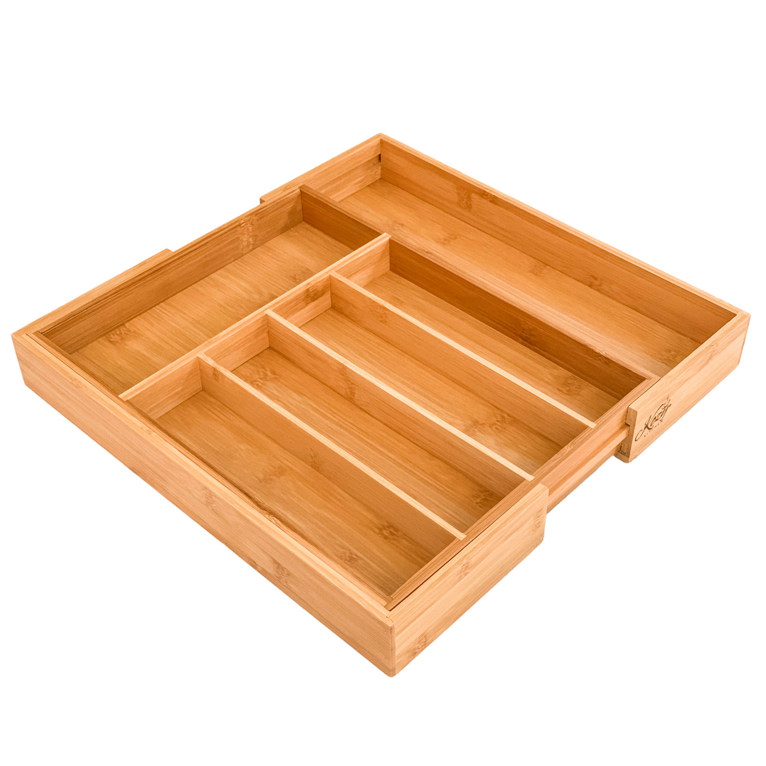 Expandable Drawer Organizer By Kozy Kitchen| 100% Organic Bamboo| Premium Cutlery and Utensil Tray| Perfect For The Kitchen, Bathroom, Desk, etc.| Adjustable Kitchen Drawer Divider with 7 Compartments