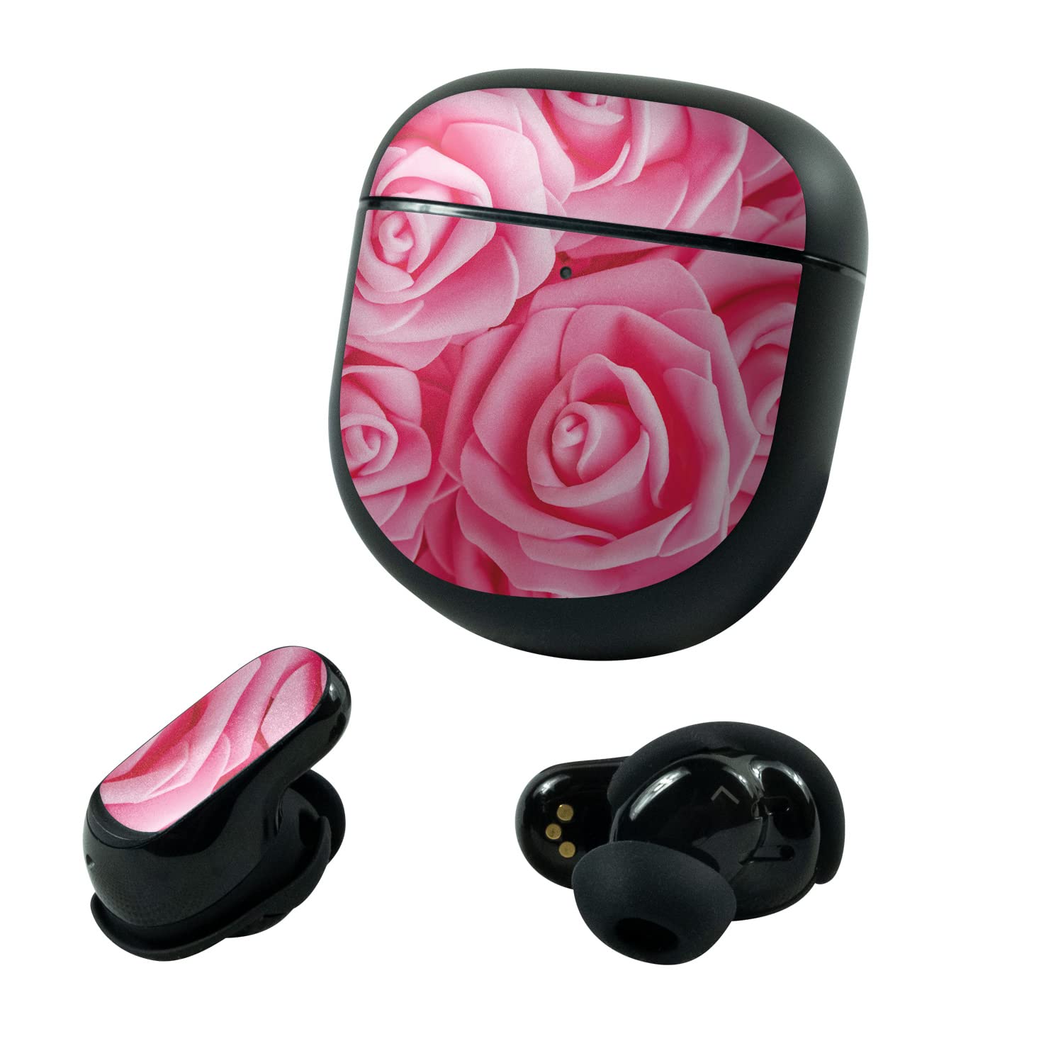 MightySkins Skin Compatible with Bose QuietComfort Earbuds II (2022) - Super Pink Roses | Protective, Durable, and Unique Vinyl Decal wrap Cover | Easy to Apply and Change Styles | Made in The USA