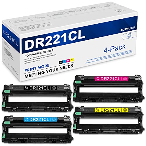 ALUMUINK [𝗛𝗶𝗴𝗵 𝗖𝗮𝗽𝗮𝗰𝗶𝘁𝘆] DR221CL DR-221CL Compatible 221CL Drum Unit Replacement for Brother HL-3140CW 3150CDN 3170CDW MFC-9130CW DCP-9015CDW Printer (4 Pack, 1BK/1C/1M/1Y)