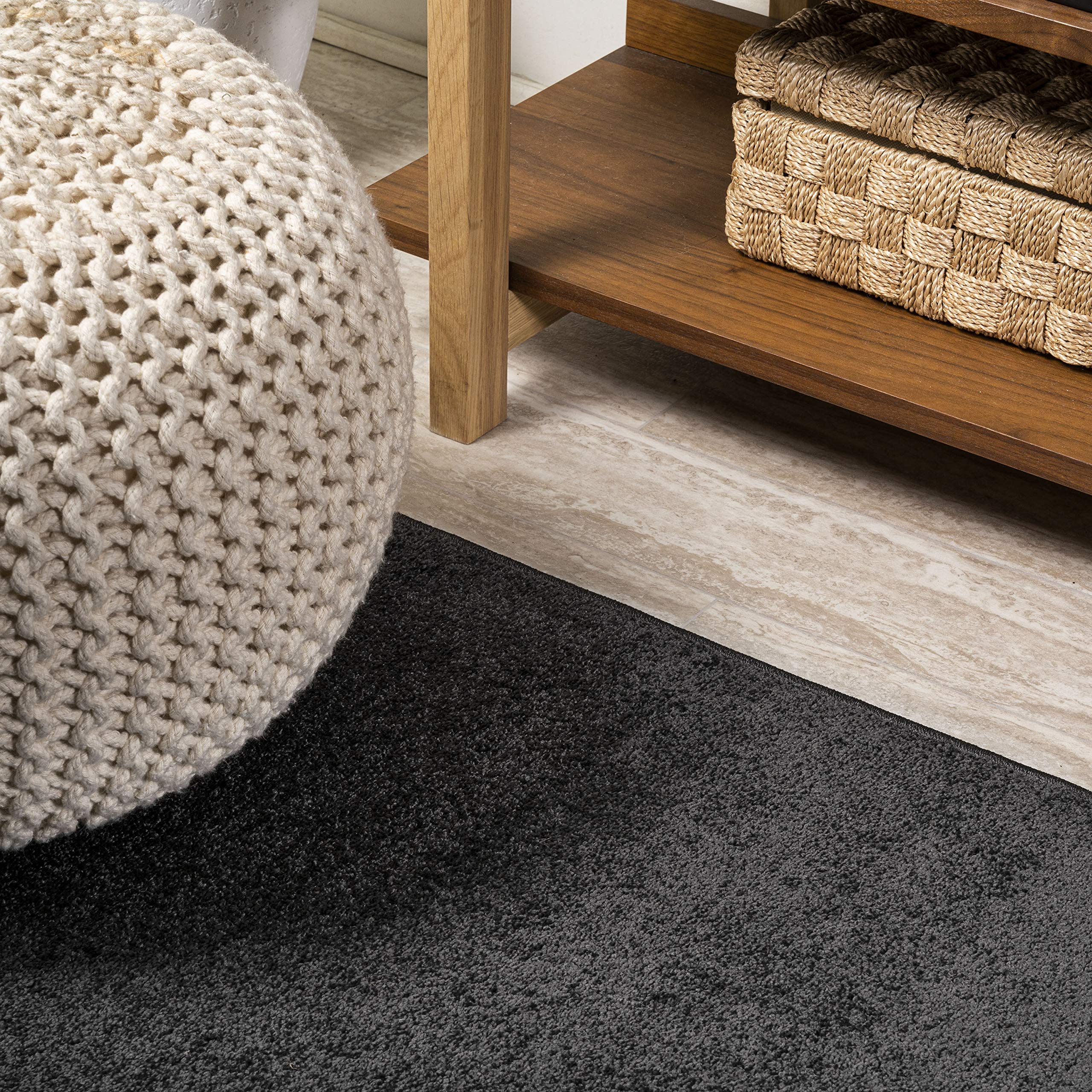 JONATHAN Y SEU100I-8 Haze Solid Low-Pile Indoor Area-Rug Casual Contemporary Solid Traditional Easy-Cleaning Bedroom Kitchen Living Room Non Shedding, 8 ft x 10 ft, Black