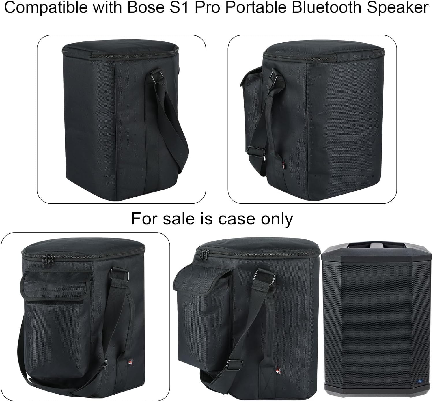 TXEsign Travel Carrying Case for Bose S1 Pro/Bose S1 Pro+, Slip Cover Case with Shoulder Strap &Accessory Pocket, Portable Carry Bag Holder w Handle Strap for Bose Speaker (Black)