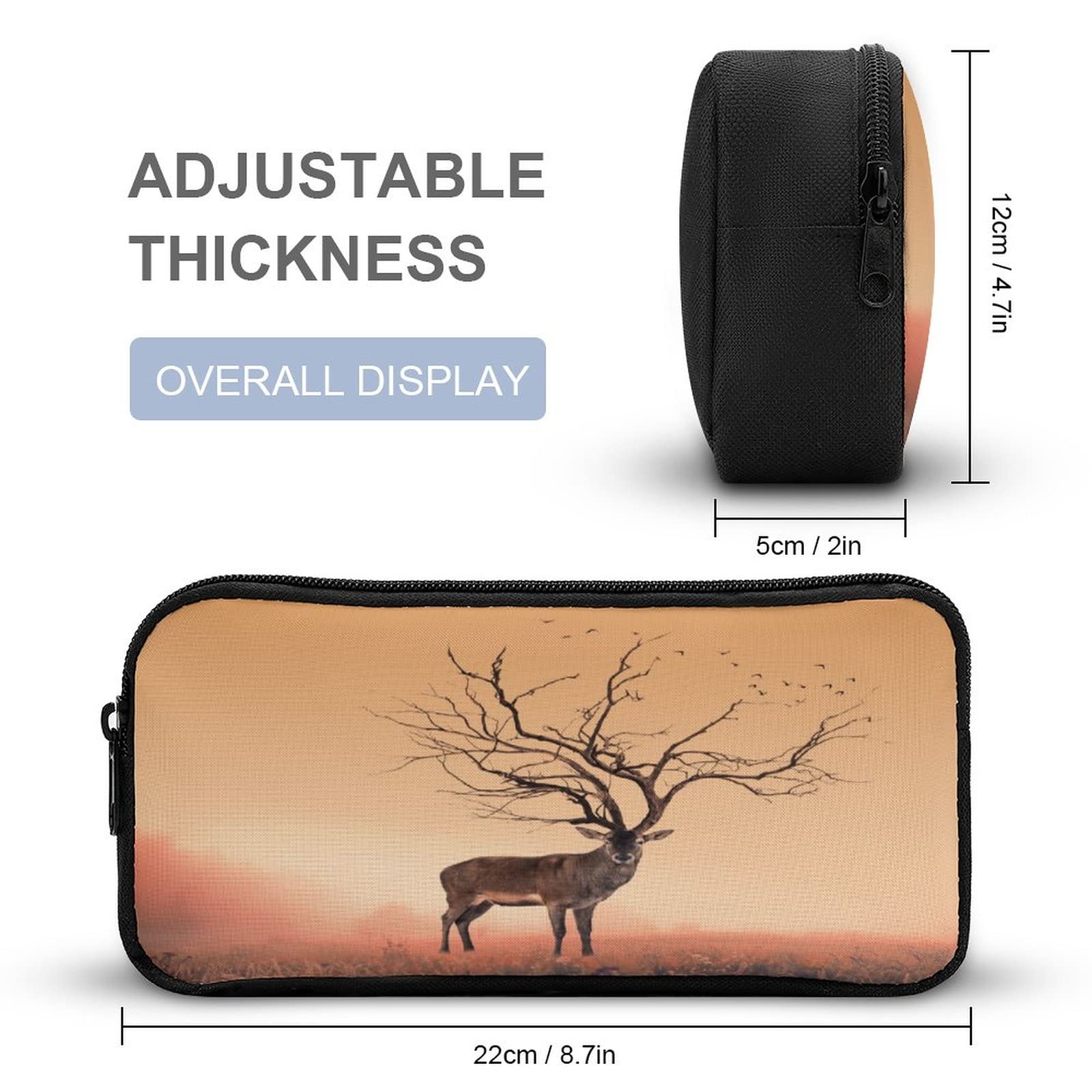 Dry Tree Like Red Deer Stag Pencil Case Pencil Pouch Coin Pouch Cosmetic Bag Office Stationery Organizer