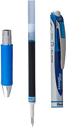 Pentel EnerGel Deluxe RTX Retractable Liquid Gel Pen, 0.7mm Medium Line, Metal Tip, Blue, Pack of 6
