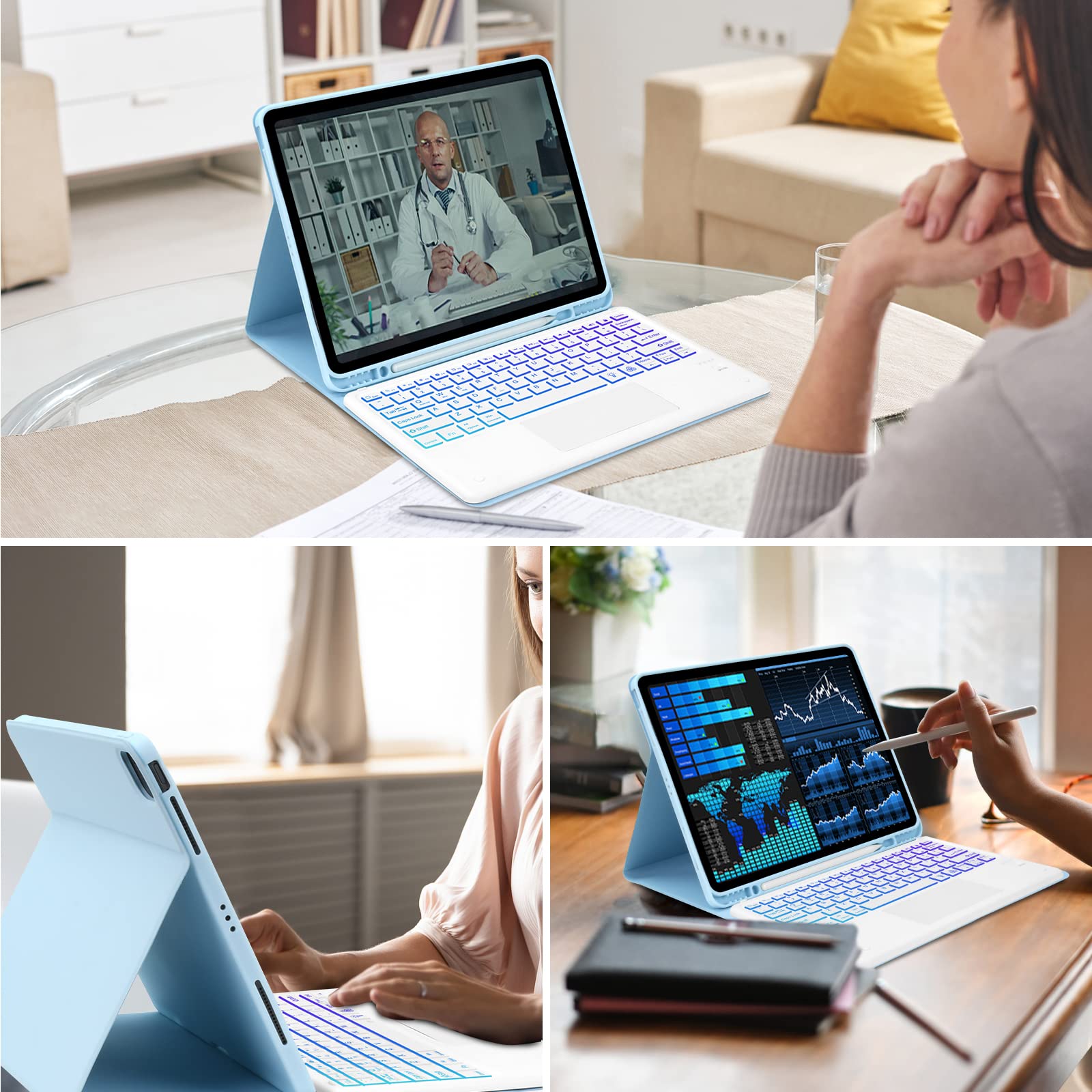 BQSS Keyboard Case for iPad Air 13 inch(M2) 2024 Case with Keyboard for iPad Pro 12.9 inch 6th Gen 2022/5th Gen Keyboard Cover Detachable Backlit Keyboard Wireless Keyboard