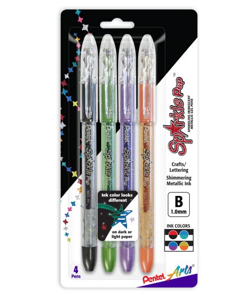 Pentel Arts Sparkle Pop Shimmering Metallic Gel Pen, (1.0mm) Bold Line, Assorted Iridescent Ink Colors, 4 Pack