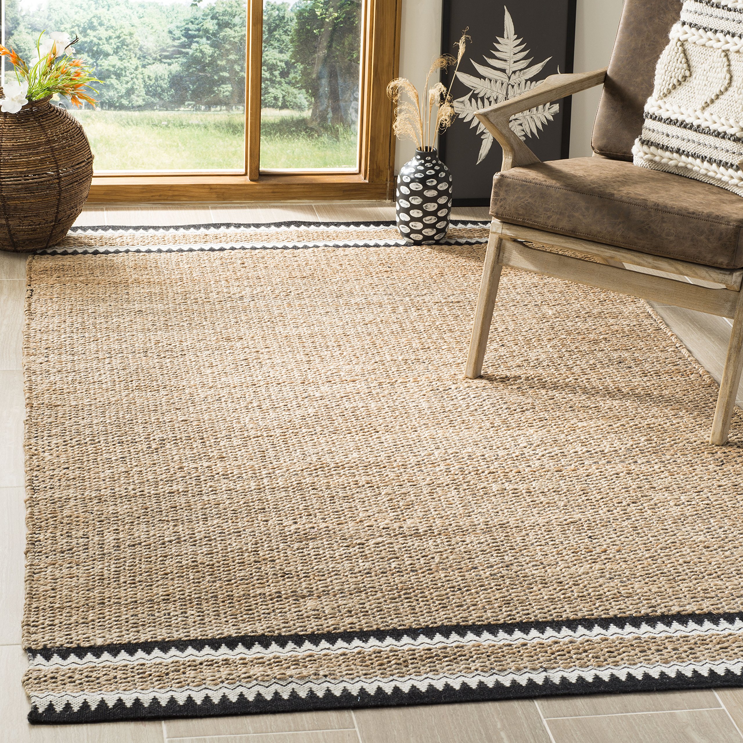 SAFAVIEH Natural Fiber Collection Area Rug - 10' x 14', Natural & Black, Handmade Farmhouse Boho Coastal Rustic Jute, Ideal for High Traffic Areas in Living Room, Bedroom (NF874B)