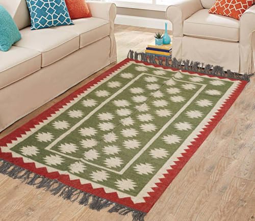 Handmade Wool Jute Area Rug for Bedroom Living Room,Custom Size, Kilim Rug Boho Jute Rug (10x14 feet)