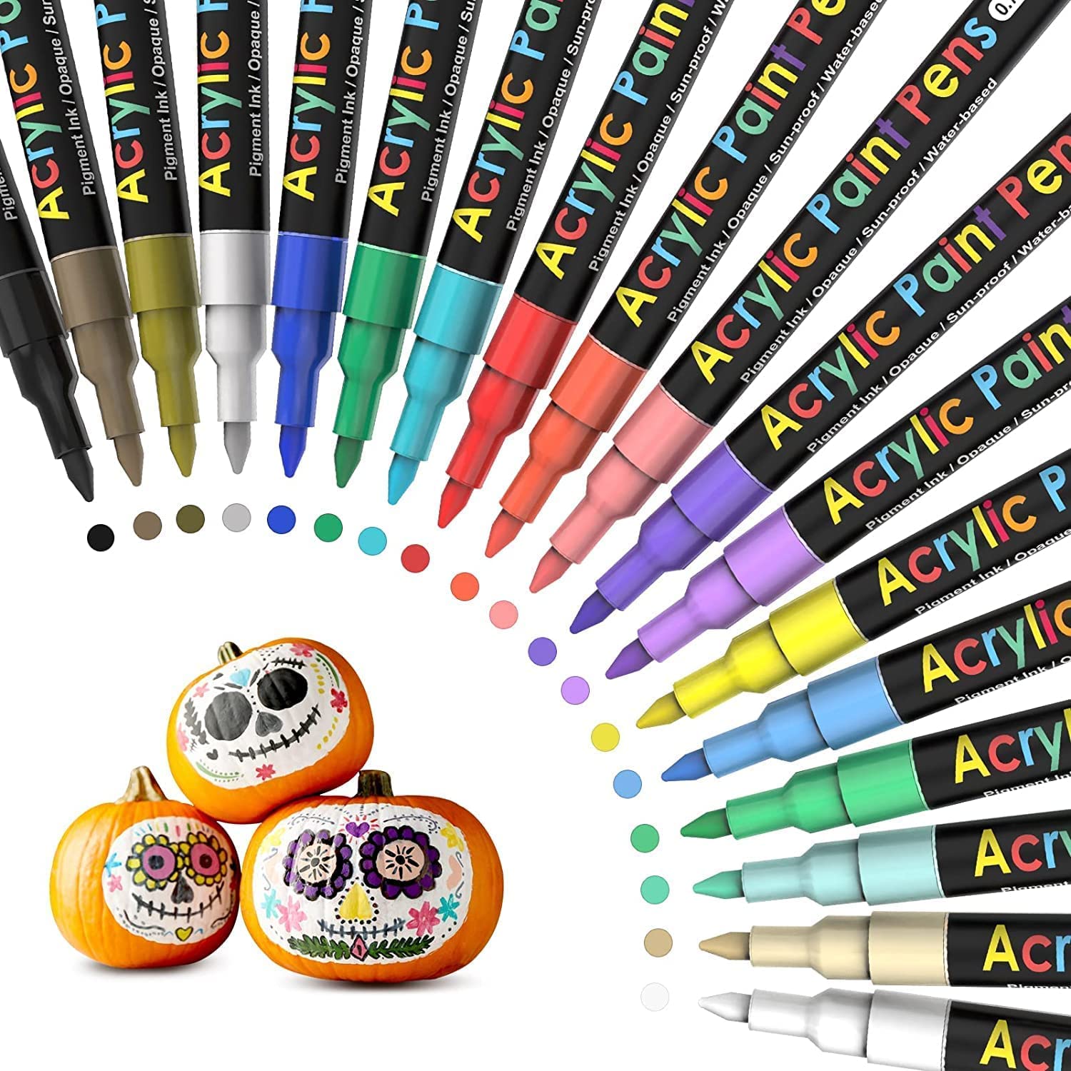 Acrylic Paint Pens Paint Markers Set of 18: Fine Point Paint Pens for Rock Painting Glass Wood Ceramic Fabric Metal Canvas Easter Eggs Pumpkin Kit, Drawing Art Crafts for Adults Scrapbooking Supplies