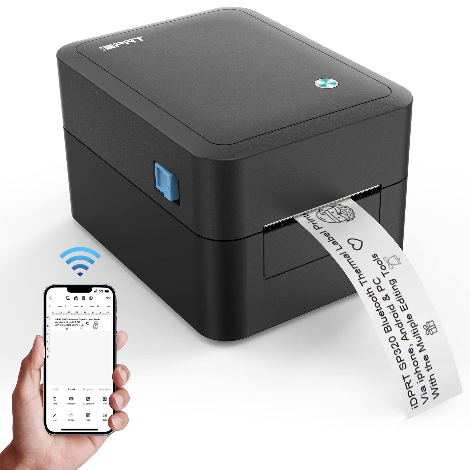 iDPRT Bluetooth Label Printer SP320 Thermal Label Printer, 1"-3.15" Width Wireless Label Maker with APP, Suitable for Home, Office, Mailing, Barcode, Support Windows, Mac, iOS and Android
