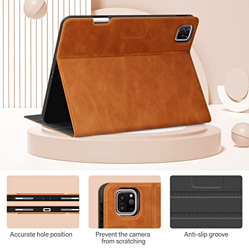 BloxFlag Case for iPad Pro 12.9 6th/5th/4th/3rd Generation with Card Pocket/Pencil Holder/Typing Angle Auto Sleep/Wake iPad Pro 12.9 2022/2021/2020/2018 Vegan Leather Cover (Brown)