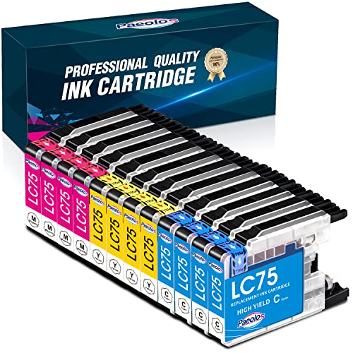 Paeolos Compatible Ink Cartridge Replacement for Brother LC75 LC71 LC79 XL for MFC-J6510DW MFC-J6710DW MFC-J6910DW MFC-J280W MFC-J425W (4 Cyan, 4 Magenta, 4 Yellow, 12 Packs)