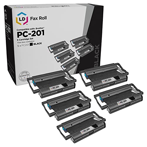 LD Compatible Fax Cartridge with Roll Replacement for Brother PC201 (5-Pack)
