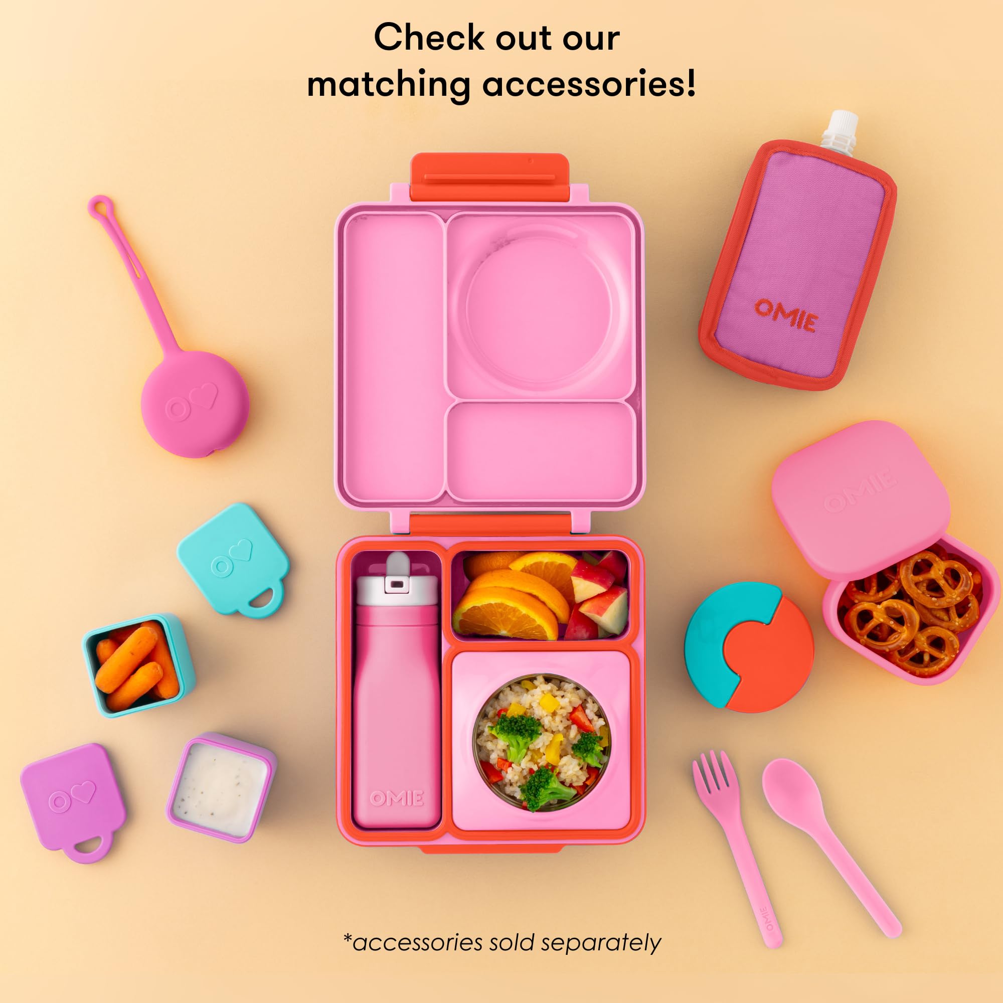 OmieBox Bento Box for Kids - Insulated Lunch Box with Leak Proof Thermos Food Jar - 3 Compartments, Two Temperature Zones (Single) (Packaging May Vary)