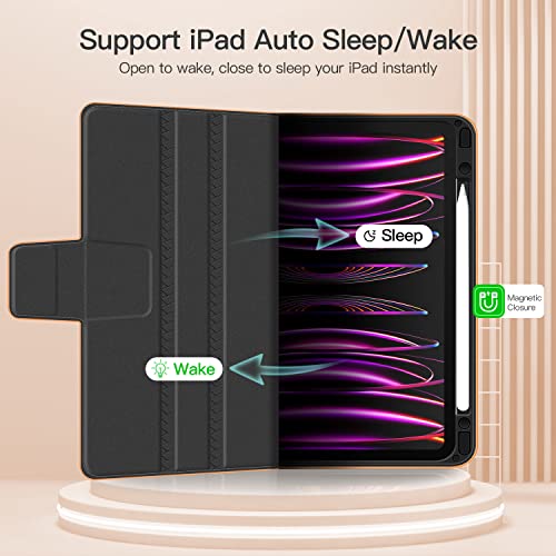 BloxFlag Case for iPad Pro 12.9 6th/5th/4th/3rd Generation with Card Pocket/Pencil Holder/Typing Angle Auto Sleep/Wake iPad Pro 12.9 2022/2021/2020/2018 Vegan Leather Cover (Brown)