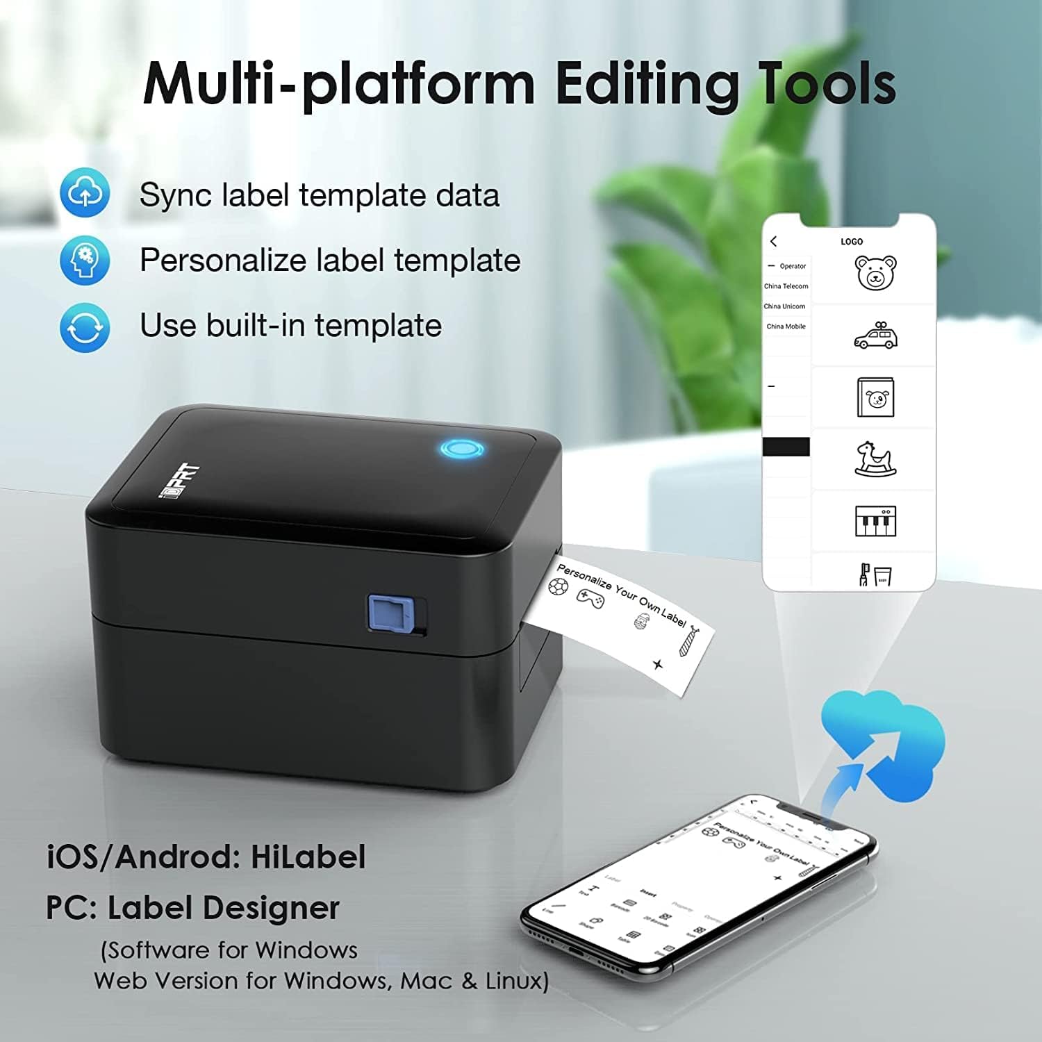 iDPRT Bluetooth Label Printer SP320 Thermal Label Printer, 1"-3.15" Width Wireless Label Maker with APP, Suitable for Home, Office, Mailing, Barcode, Support Windows, Mac, iOS and Android