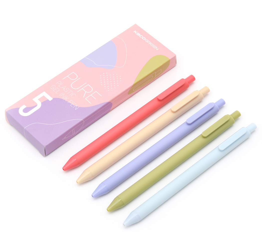 KACO Soft Touch Retractable Gel Ink Pens 0.5mm Fine Point (Cute Colors 5-Pack Colored Ink)