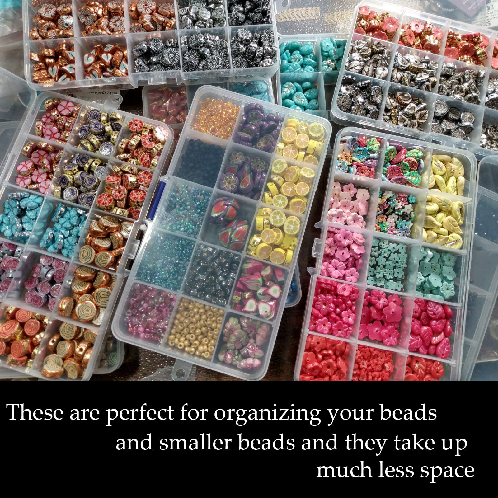 KINJOEK 10 Packs 15 Grids Bead Organizer Containers Storage Plastic Jewelry Box Adjustable Dividers Earring Storage Containers Diamond Painting Storage Case for Cross Stitch Accessories, Nails, Sewing