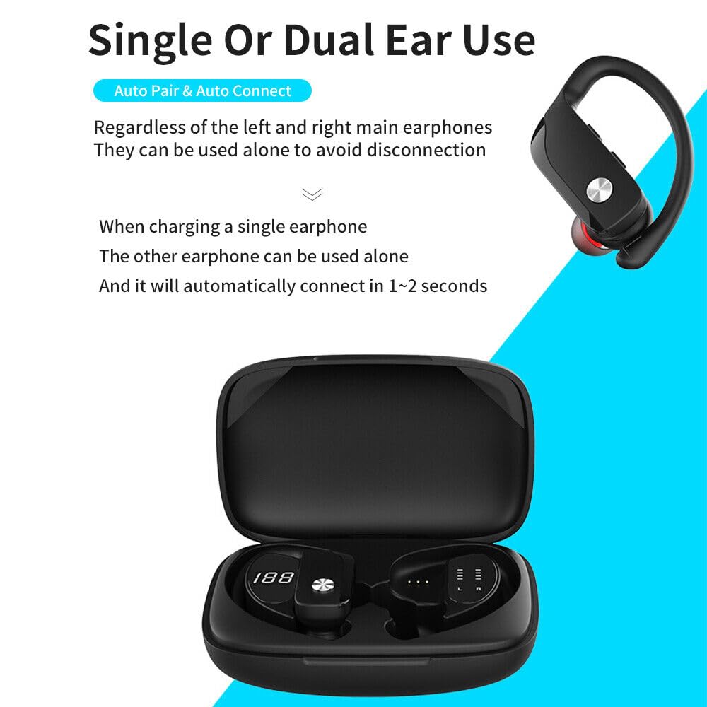 FK Trading Wireless Earbuds for iPad Pro 12.9 (2022) Bluetooth Headphones 48hrs Play Back Sport Earphones with LED Display Over-Ear Buds with Earhooks Built-in Mic
