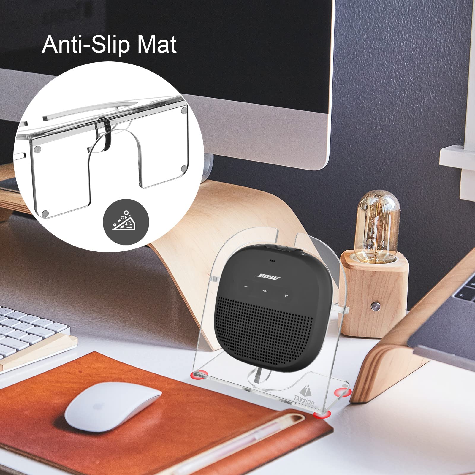 TXEsign Desktop Stand for Bose SoundLink Micro Portable Speaker, Acrylic Speaker Stand Holder Shop Display Stand Table Stand Holder Anti-Slip Base Stand (Transparent)