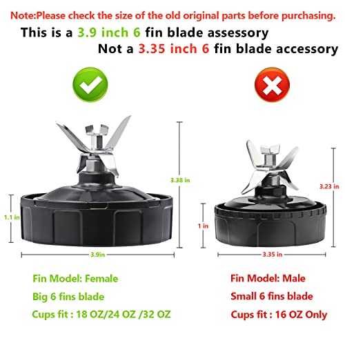 Ninja Blender Replacement Parts β Premium Ninja Blender Blade 6 Fin β Heavy Duty Stainless Steel and Food-Grade Plastic for Smoothie Cup β Leakproof Sealing Ring