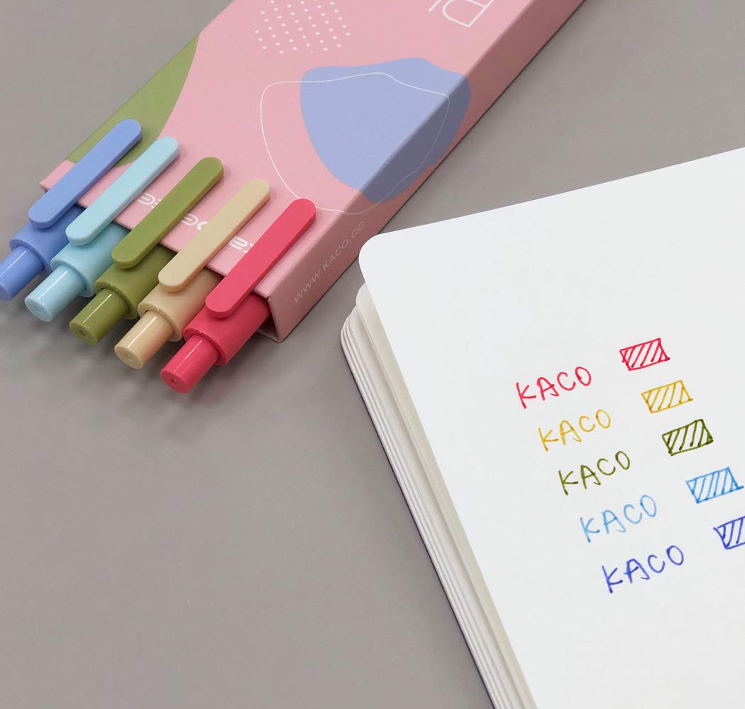 KACO Soft Touch Retractable Gel Ink Pens 0.5mm Fine Point (Cute Colors 5-Pack Colored Ink)