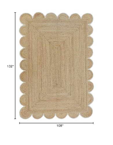 Generic Jute Scalloped Bohemian Area Rug (OFWHT)-(9x11) Off White 9x11 ft Rustic Geometric Handmade Indoor Stain Resistant Medium Pile Area Rug
