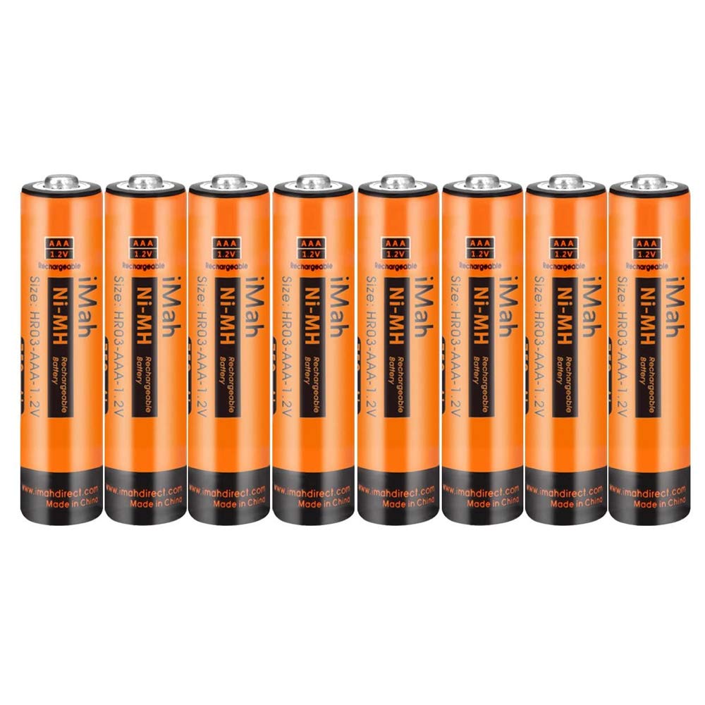 8-Pack iMah 1.2V 750mAh Ni-MH AAA Rechargeable Batteries for Panasonic Cordless Phone Also Compatible with BK30AAABU BK40AAABU HHR-55AAABU HHR-65AAABU HHR-75AAA/B HHR-4DPA/4B BT205662 and Solar Lights