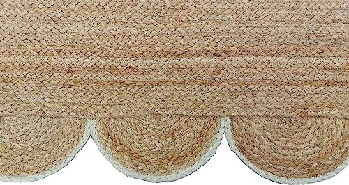 Generic Jute Scalloped Bohemian Area Rug (OFWHT)-(9x11) Off White 9x11 ft Rustic Geometric Handmade Indoor Stain Resistant Medium Pile Area Rug
