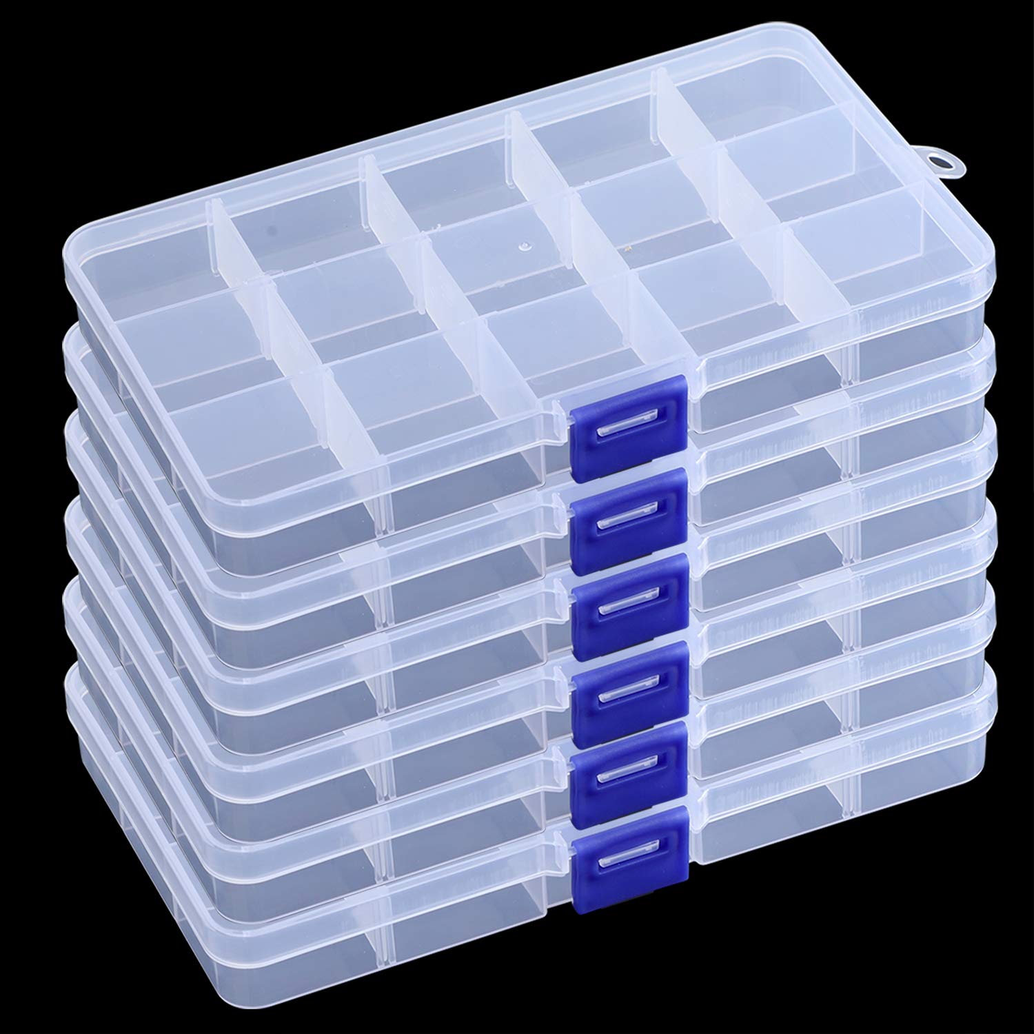 KINJOEK 10 Packs 15 Grids Bead Organizer Containers Storage Plastic Jewelry Box Adjustable Dividers Earring Storage Containers Diamond Painting Storage Case for Cross Stitch Accessories, Nails, Sewing