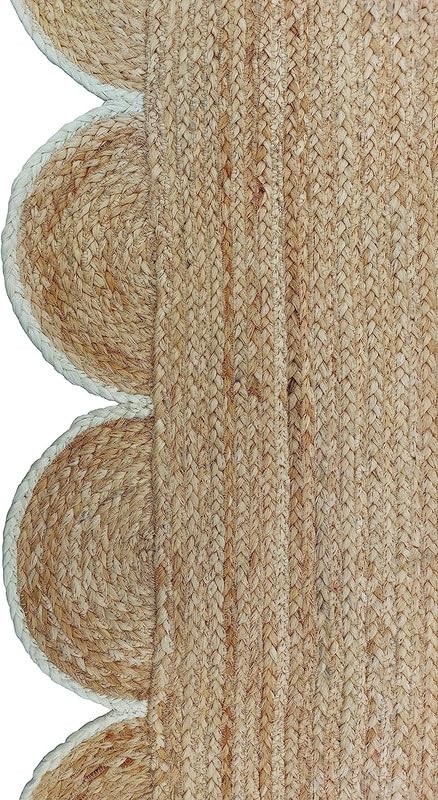 Generic Jute Scalloped Bohemian Area Rug (OFWHT)-(9x11) Off White 9x11 ft Rustic Geometric Handmade Indoor Stain Resistant Medium Pile Area Rug