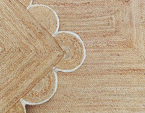Generic Jute Scalloped Bohemian Area Rug (OFWHT)-(9x11) Off White 9x11 ft Rustic Geometric Handmade Indoor Stain Resistant Medium Pile Area Rug