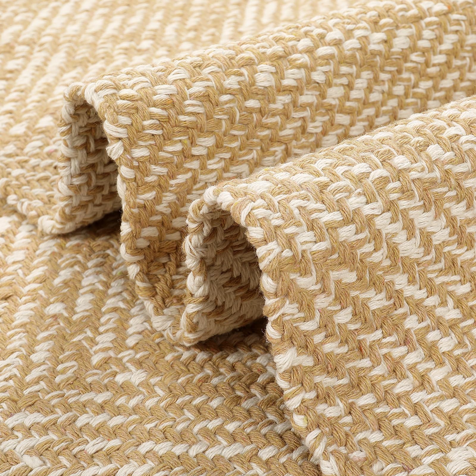 LEEVAN Hallway Runner Rug 2.6' x 8', Tan/Cream Braided Kitchen Runner Rug, Washable Woven Reverisible Bathroom Runner, Farmhouse Entryway Rug, Low-Profile Floor Carpet for Doorway/Laundry Room/Bedroom