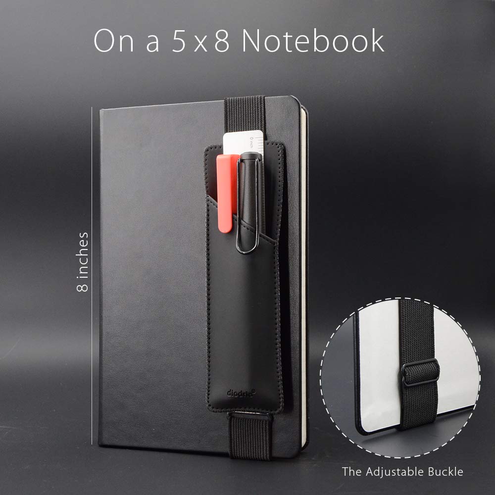 Adjustable Elastic Band Pen Holder, Pencil Holder, Pen Sleeve Pouch for Hardcover Journals, Notebooks, Planners, Fits Notebooks from 8" to 11” in Height, Hold 2 or 3 Pens, PU Leather, Detachable.