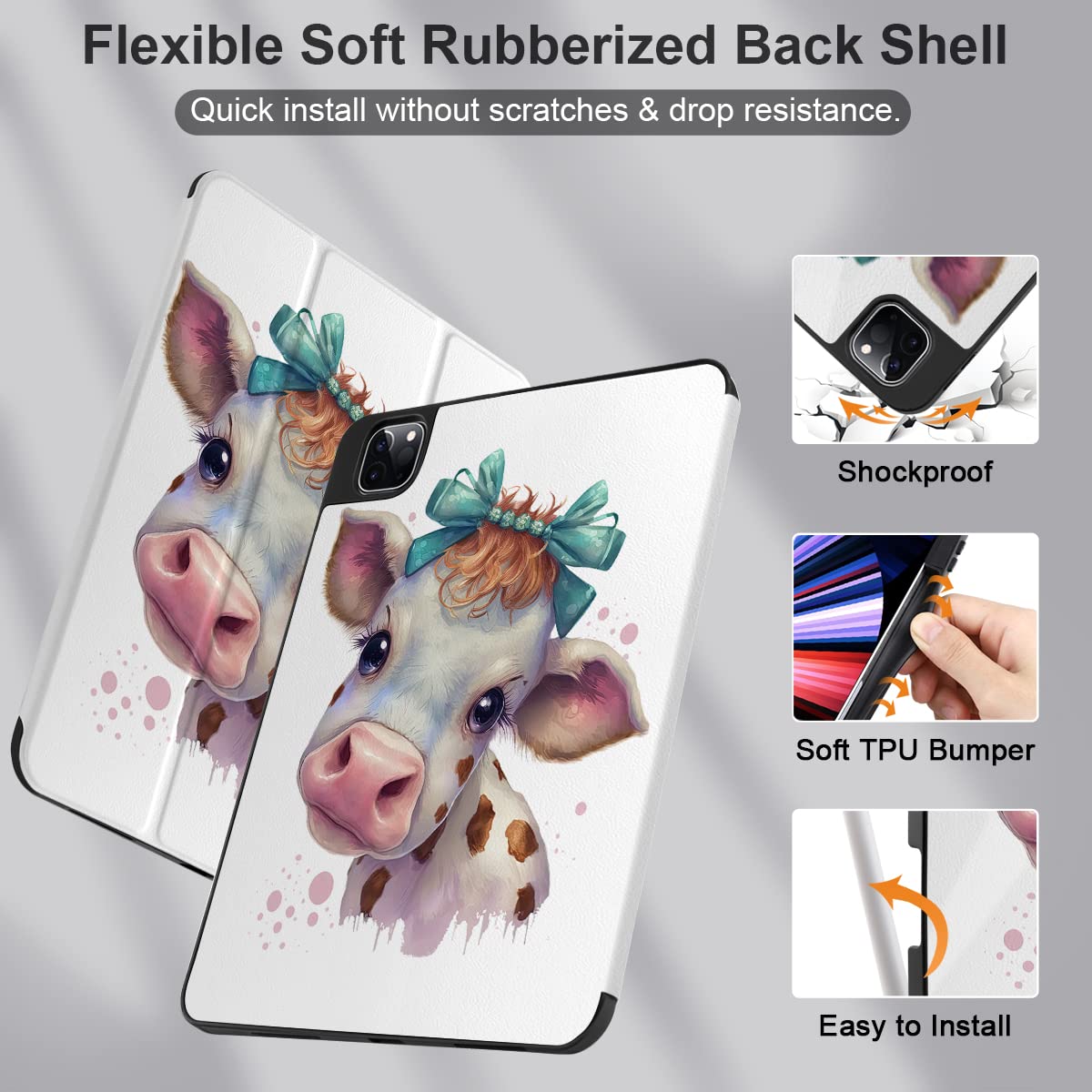 MEEgoodo Case for iPad Pro 12.9 Case M2 6th/5th/4th/3rd Generation 2022 2021 2020 2018, Protective Tablet Cover with Soft Back Shell for Kids, Baby Owl