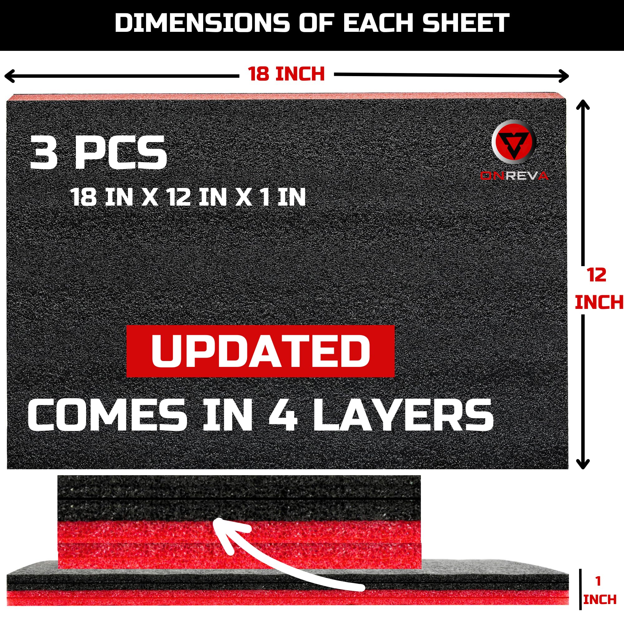 Tool Box Foam Organizer 3pack 18x12x1 inch, Toolbox Foam Inserts, Kaizen Foam Sheets, Shadow Foam Tool Organizers Tool Chest Drawer Thick Liner