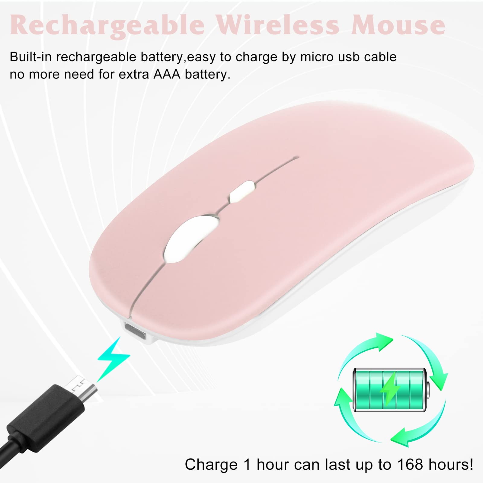 UrbanX 2.4GHz & Bluetooth Mouse, Rechargeable Wireless Mouse for Xiaomi Redmi K50 Gaming Bluetooth Wireless Mouse for Laptop/PC/Mac/iPad pro/Computer/Tablet/Android Violet Purple
