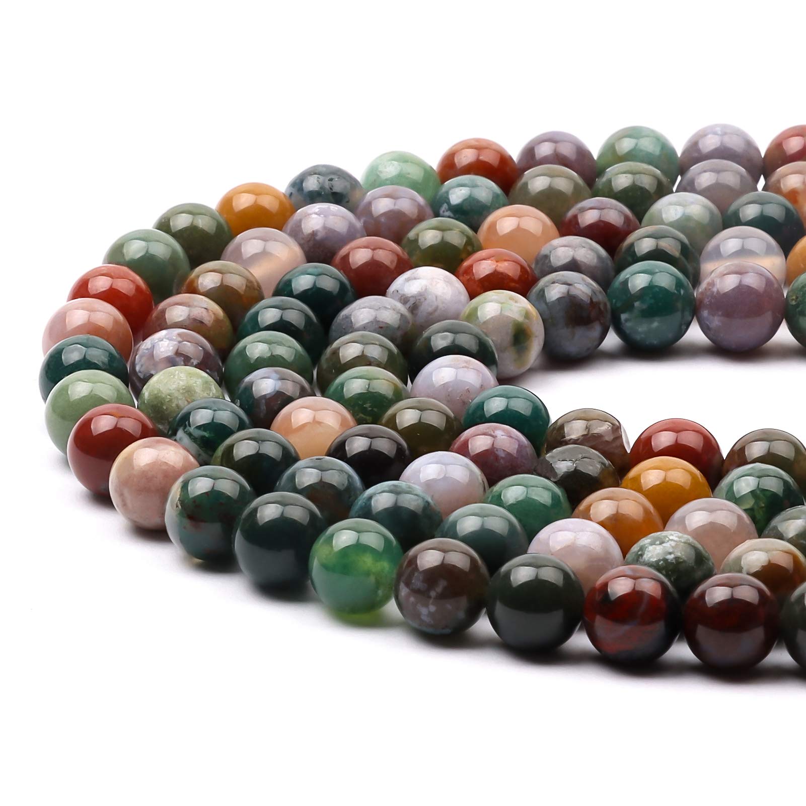Yholin 45pcs 8mm Natural Round Stone Beads, Natural Indian Agate Gemstone Hole Size 1mm Crystal Energy Stone Healing Power Loose Beads for DIY Crafts Bracelet Jewelry Making 1 Strand 15"
