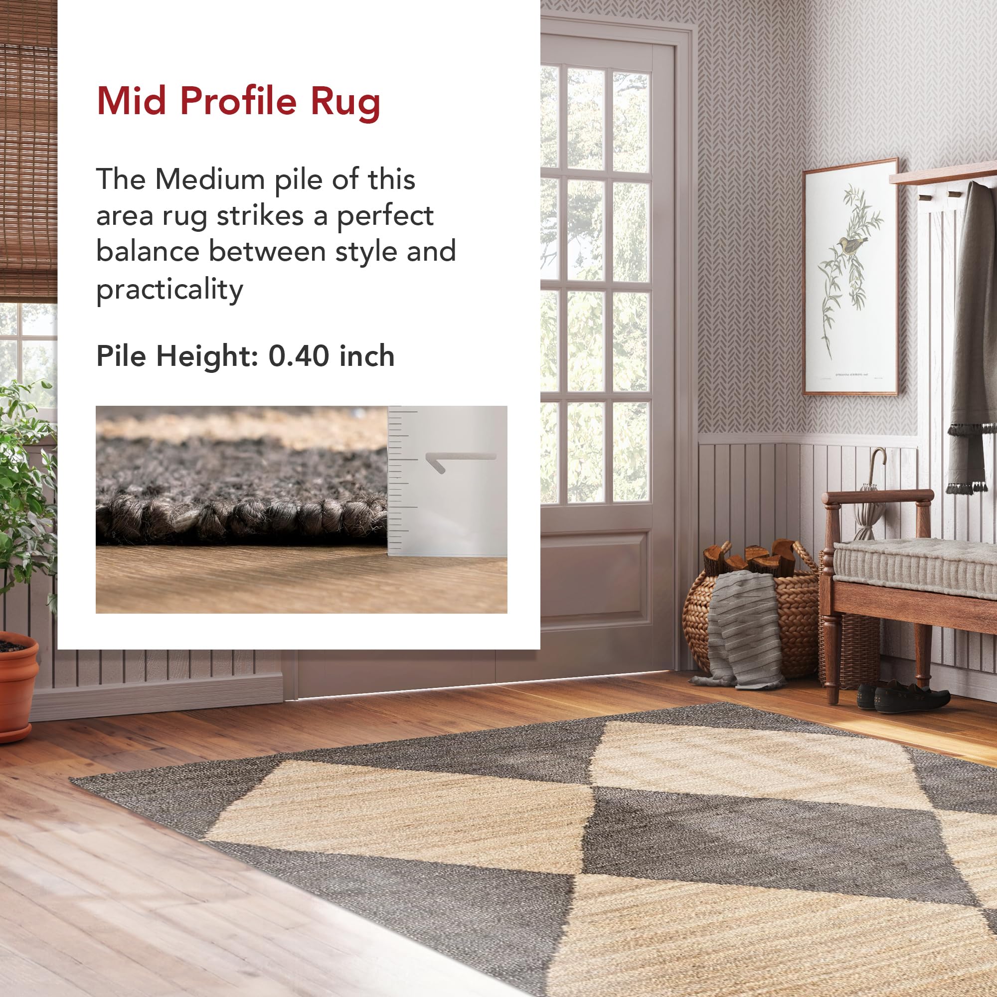 nuLOOM Pandora Diamond Jute Area Rug - 8x10, Global Inspired Black/Ivory Neutral Rug for Dining, Living, Kitchen