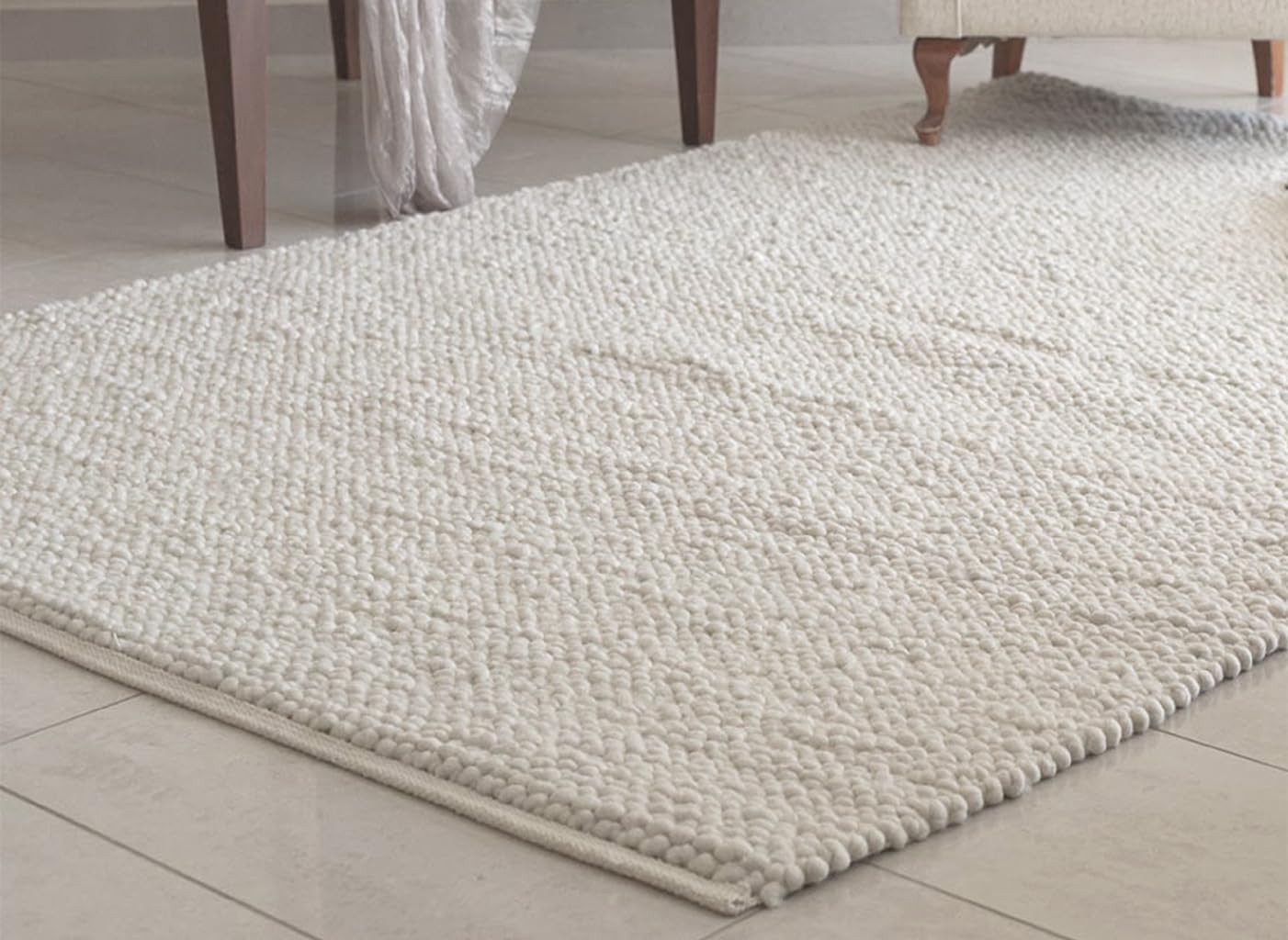 FLOKATI SHAG Stylish Berber Wool Jute Area Rug. Off White Ivory Color. 100% Natural Wool. Organic Wool Area Rug (8' x 10')