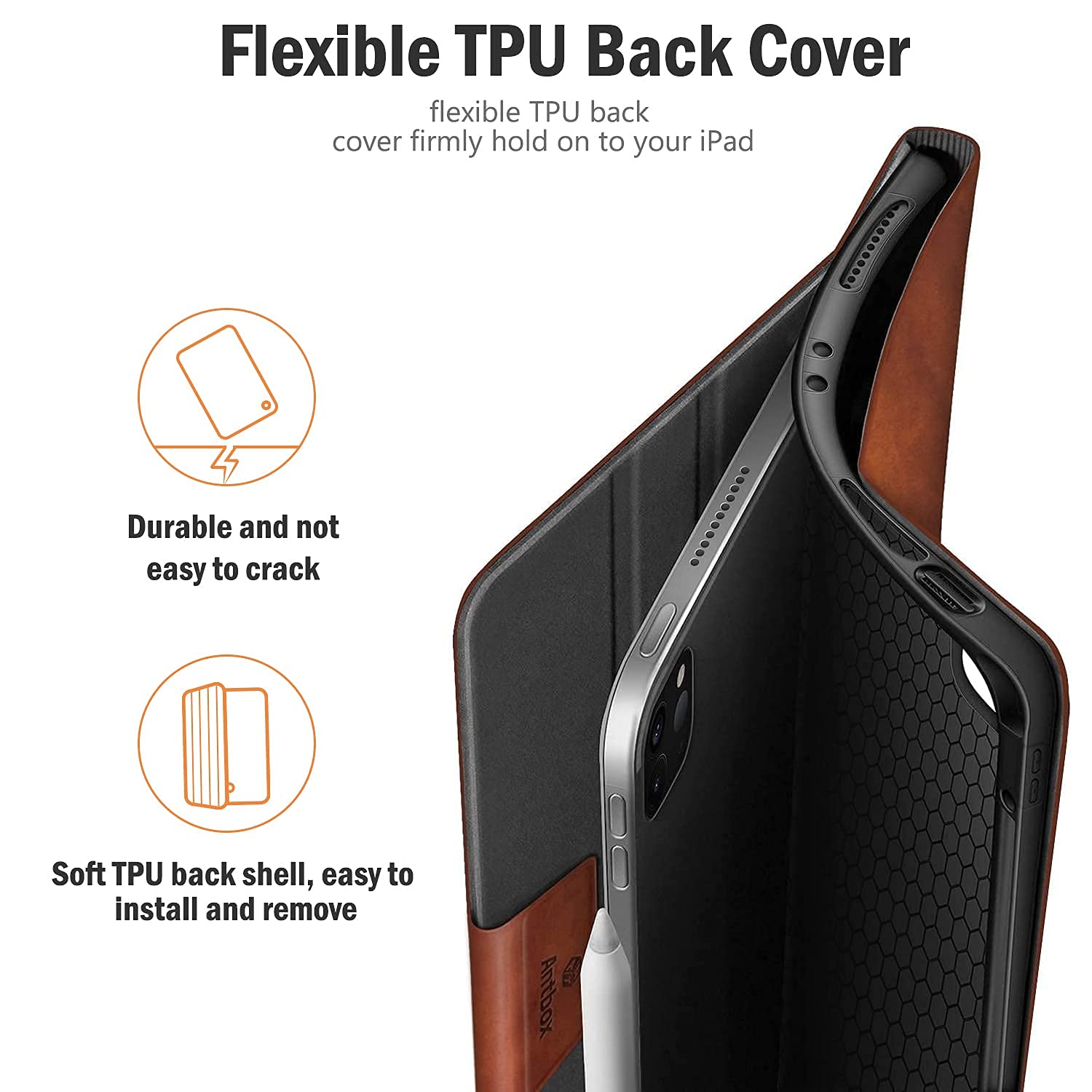Antbox Case for iPad Pro 12.9'' 6th Generation (2022) 5th/4th Generation (2021/2020), Built-in Pencil Holder Auto Sleep/Wake Function PU Leather Smart Cover (Brown)