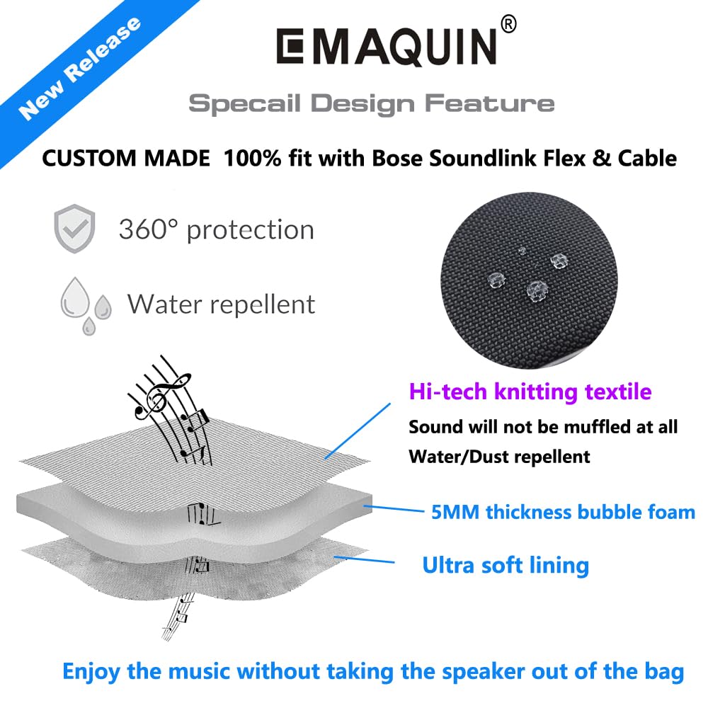 EMAQUIN Travel and Storage Carrying Case Bag for Bose Soundlink Flex Speaker(Enjoy Music Without Taking The Speaker from The Bag,Water Repellent,Good Protection,Black)