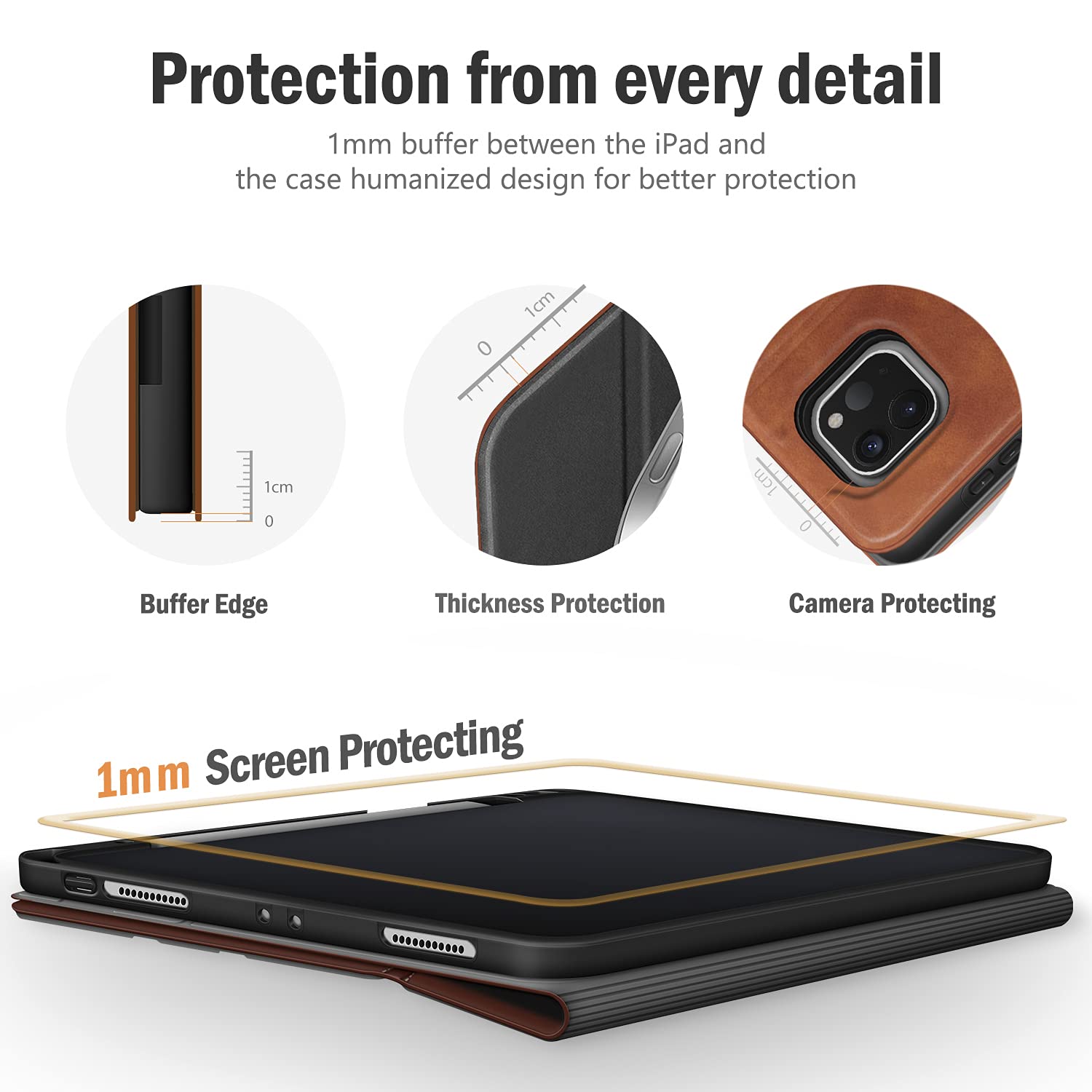 Antbox Case for iPad Pro 12.9'' 6th Generation (2022) 5th/4th Generation (2021/2020), Built-in Pencil Holder Auto Sleep/Wake Function PU Leather Smart Cover (Brown)