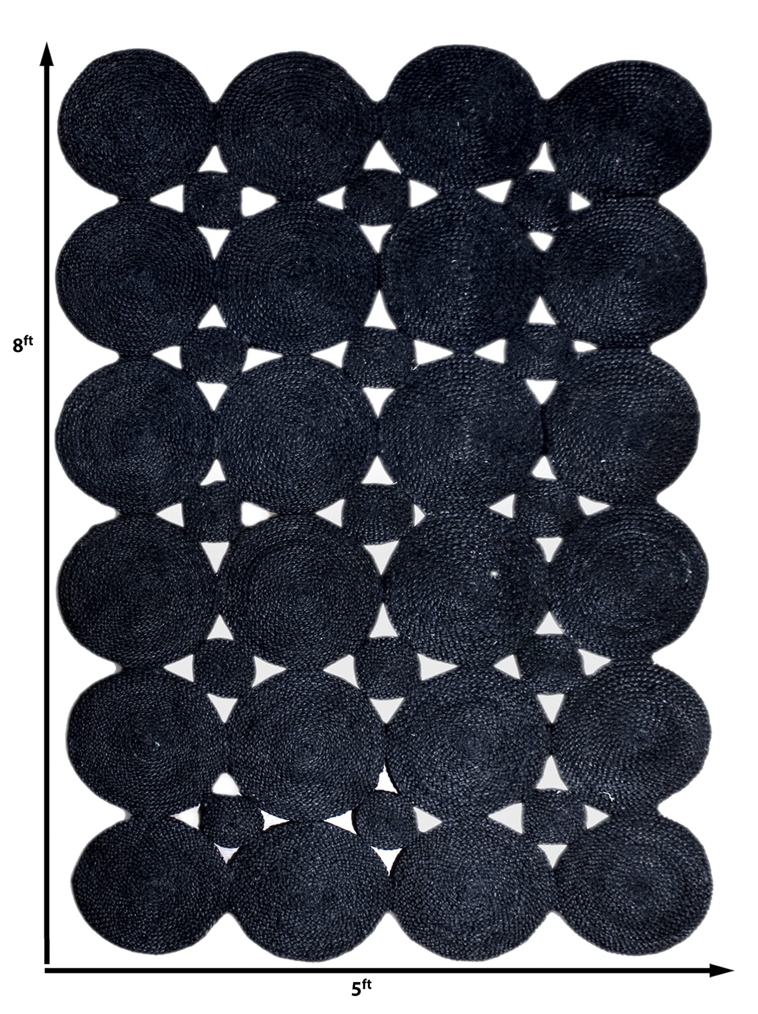 Braided Scalloped Area Rug, Natural Jute Kilim Rugs - 10x8 Ft Medium Flatweave Woven Carpet Dhurrie for Indoor Use Like Living Room Kitchen Entryway Dining Room Bedroom (Black)