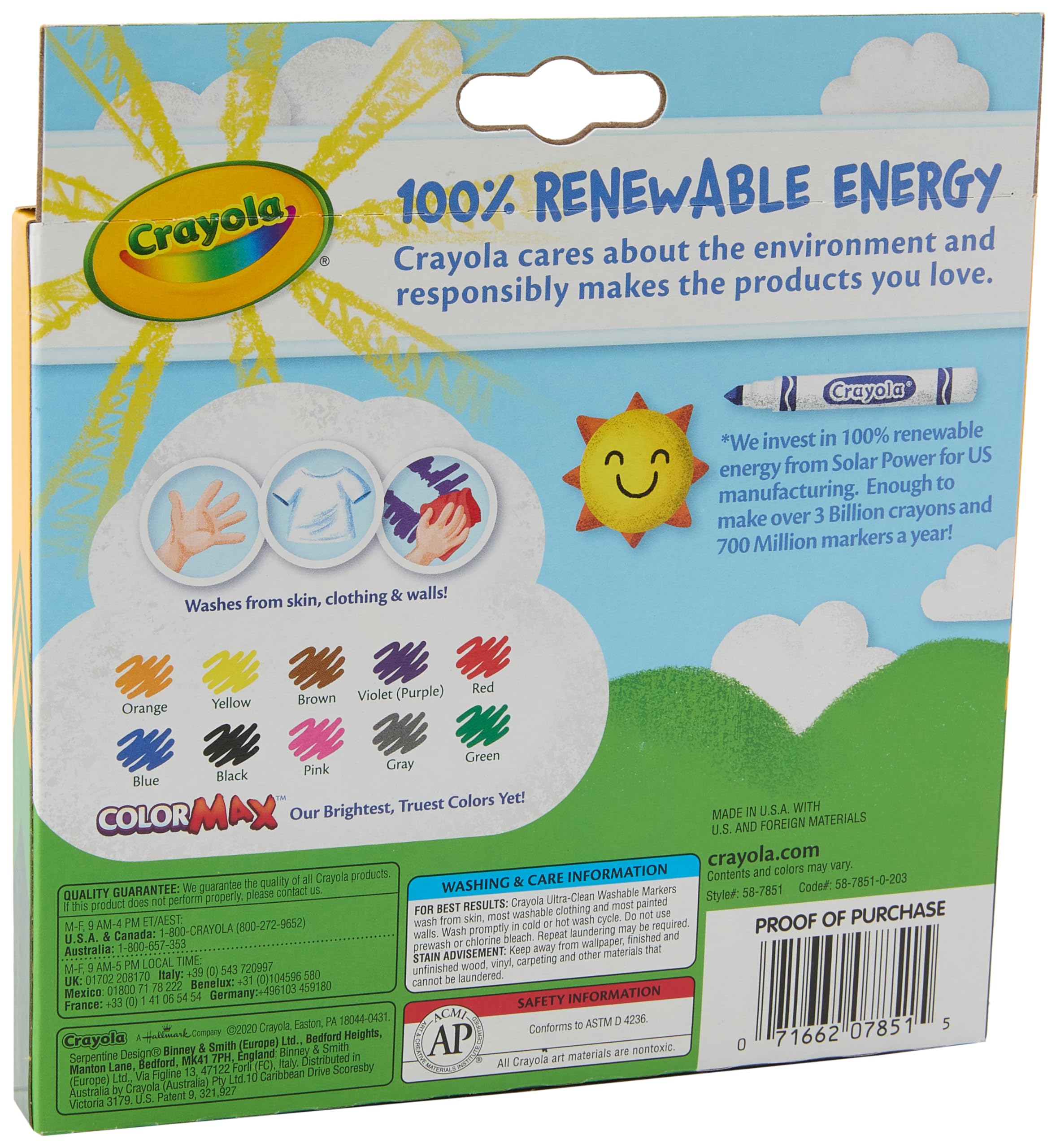 Crayola Ultra Clean Washable Markers, Broad Line, Classic Colors, 10 Count