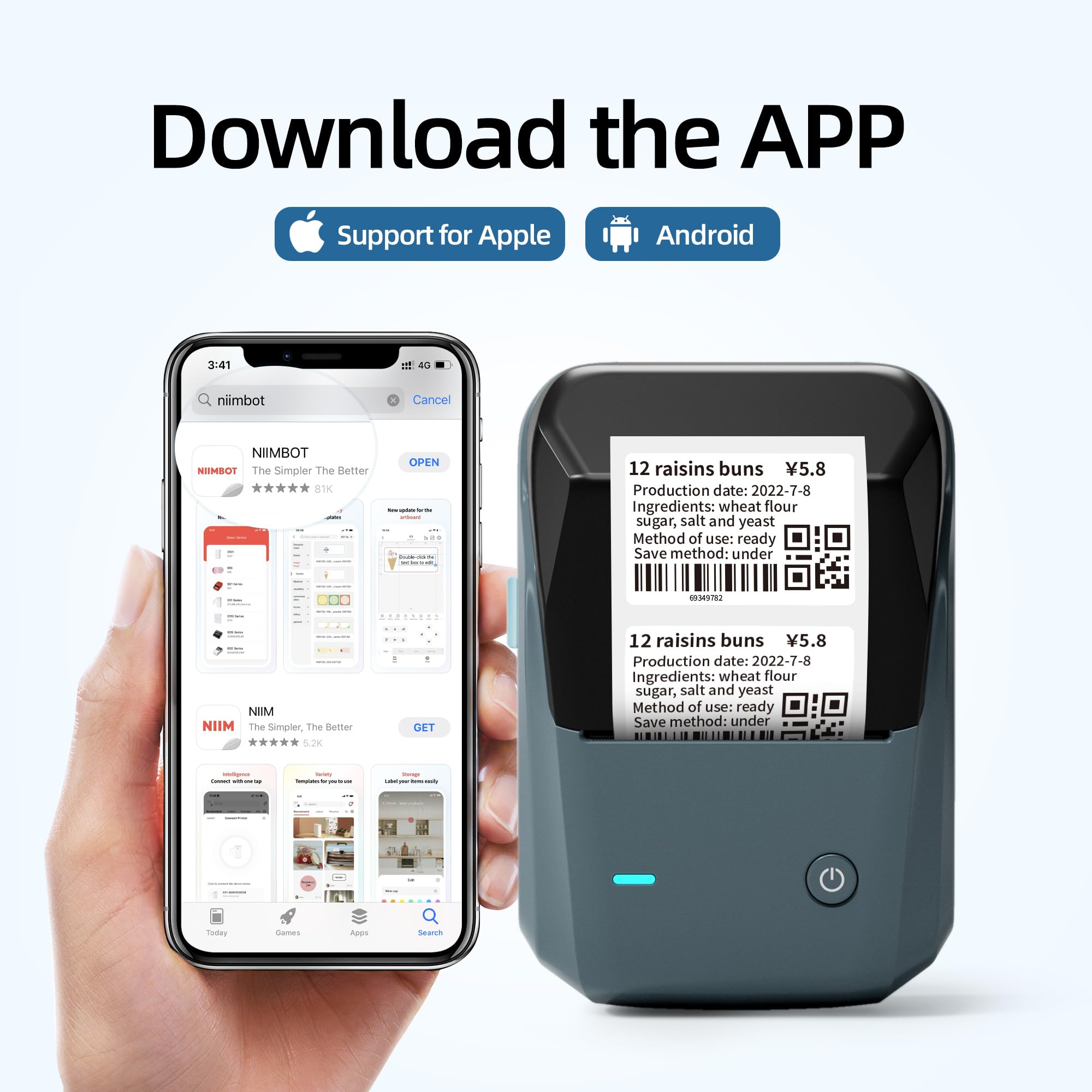 Label Makers - B1 Thermal Label Printer, 2 Inch Portable Bluetooth Label Maker with Tape Easy to Use for Office, Home, Barcode, Business, Clothing, Address, Mailing, Compatible with iOS & Android