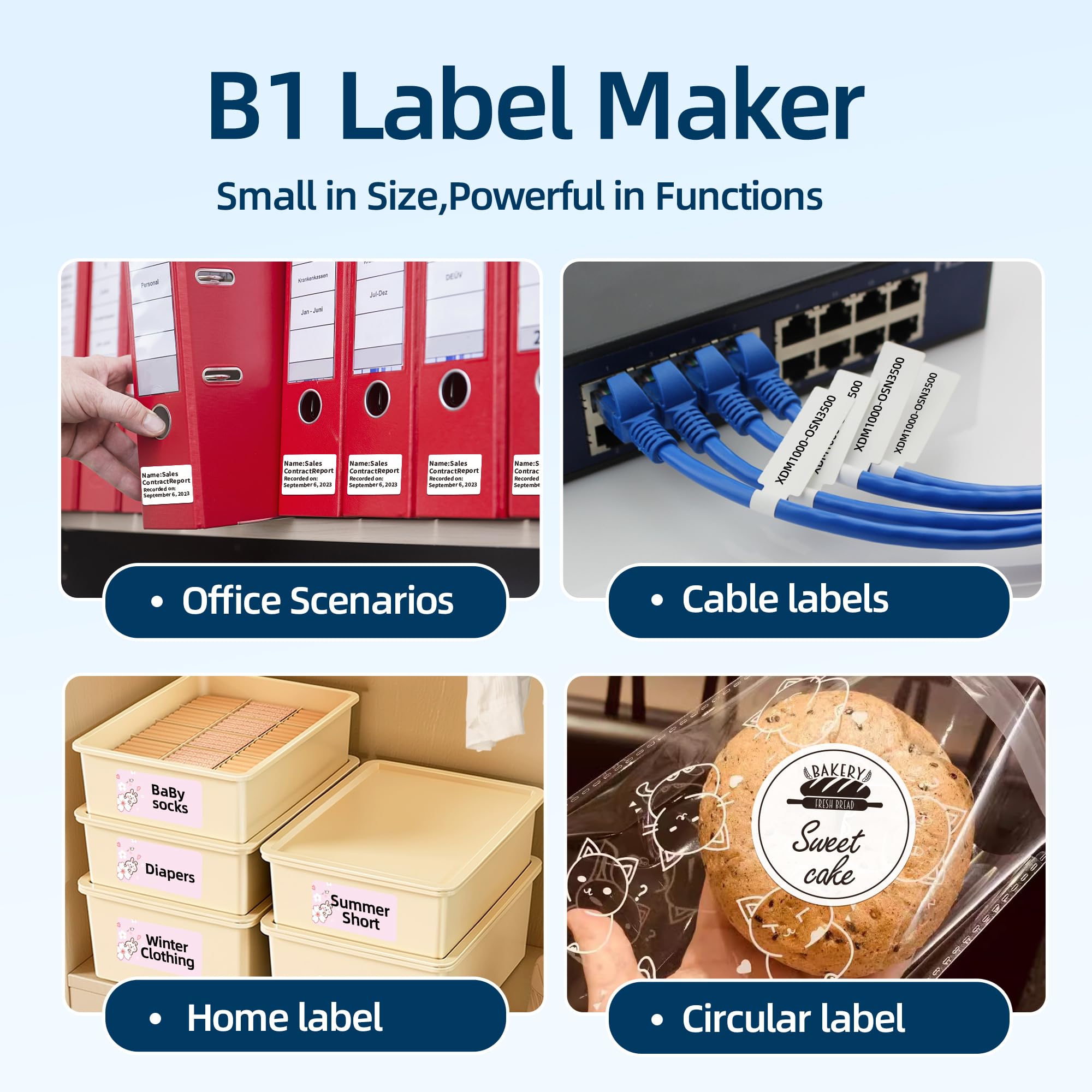 Label Makers - B1 Thermal Label Printer, 2 Inch Portable Bluetooth Label Maker with Tape Easy to Use for Office, Home, Barcode, Business, Clothing, Address, Mailing, Compatible with iOS & Android