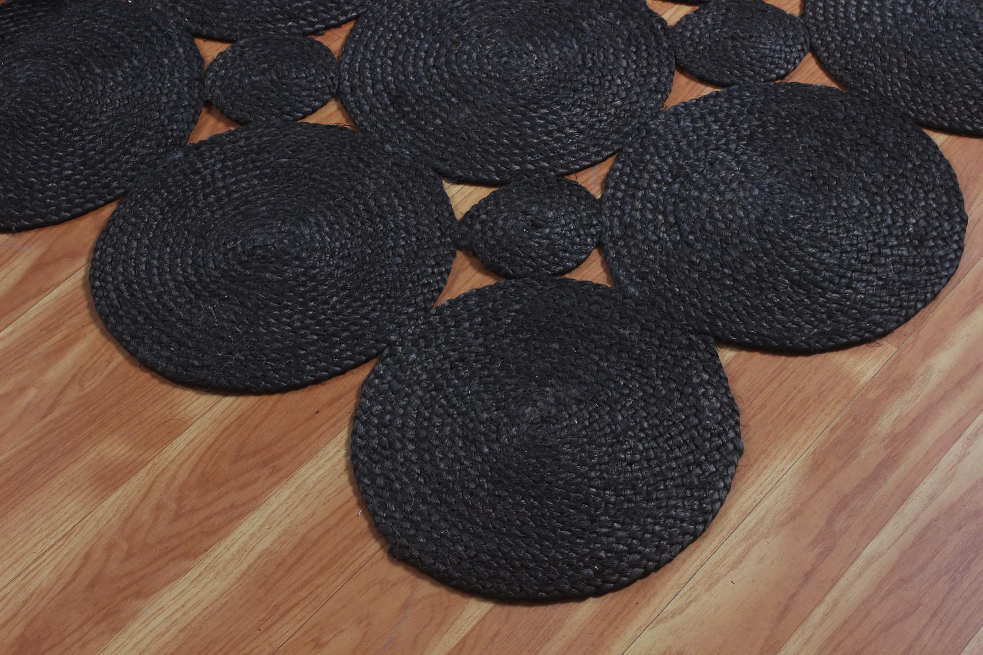 Braided Scalloped Area Rug, Natural Jute Kilim Rugs - 10x8 Ft Medium Flatweave Woven Carpet Dhurrie for Indoor Use Like Living Room Kitchen Entryway Dining Room Bedroom (Black)