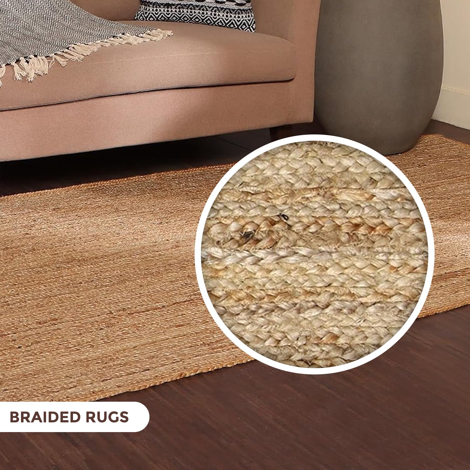 REDEARTH Rectangular Area Rug - Hand Woven Braided 100% Natural Jute - Artisan Made Boho Jute Rugs for Bedroom - Kitchen - Living Room - Farmhouse - Aesthetic Home Decor (8'x10' - Natural)