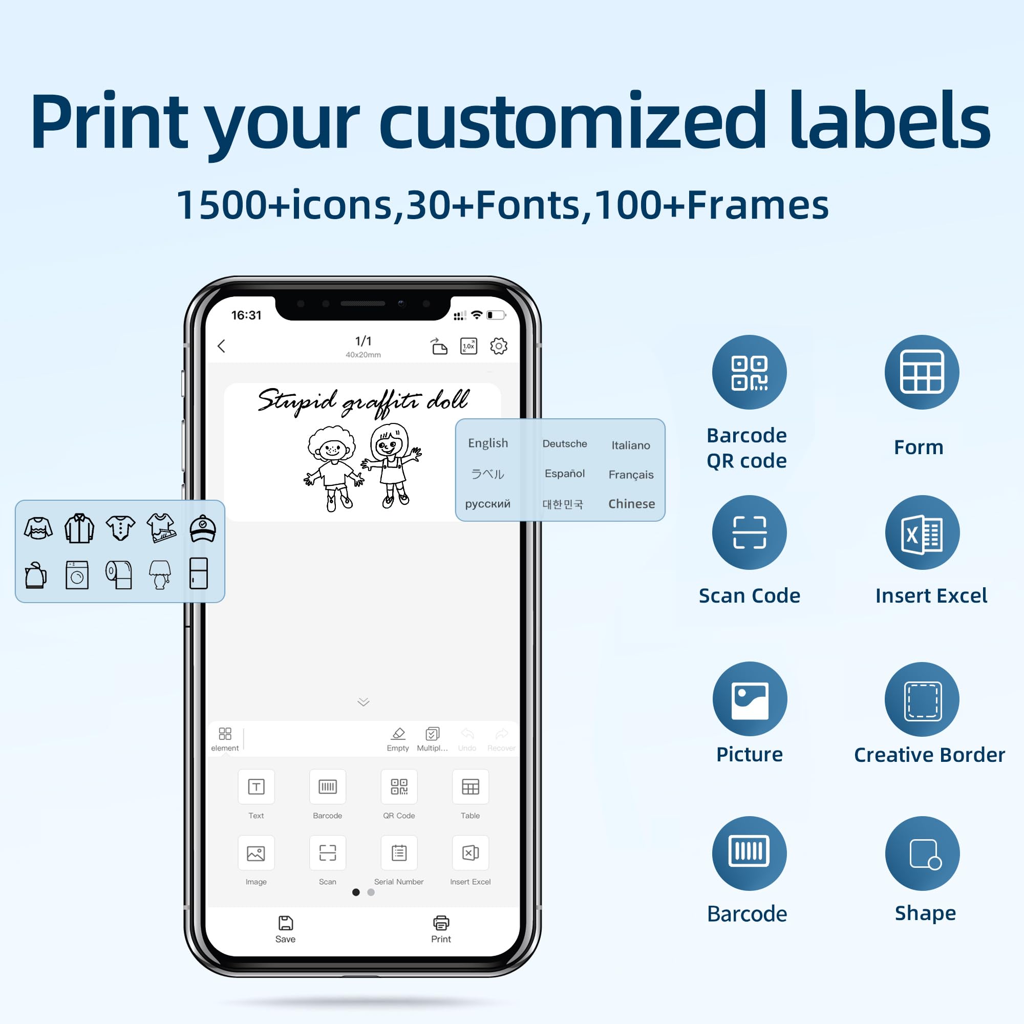 Label Makers - B1 Thermal Label Printer, 2 Inch Portable Bluetooth Label Maker with Tape Easy to Use for Office, Home, Barcode, Business, Clothing, Address, Mailing, Compatible with iOS & Android