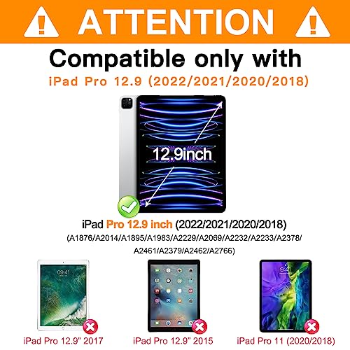 BATYUE iPad Pro 12.9 Case - Rugged Protective Case for iPad Pro 12.9-inch 6th/ 5th/ 4th/ 3rd Generation 2022/2021/ 2020/2018, iPad Pro 12.9 Cover with Pencil Holder/ 360° Swivel Stand - Frozen Blue